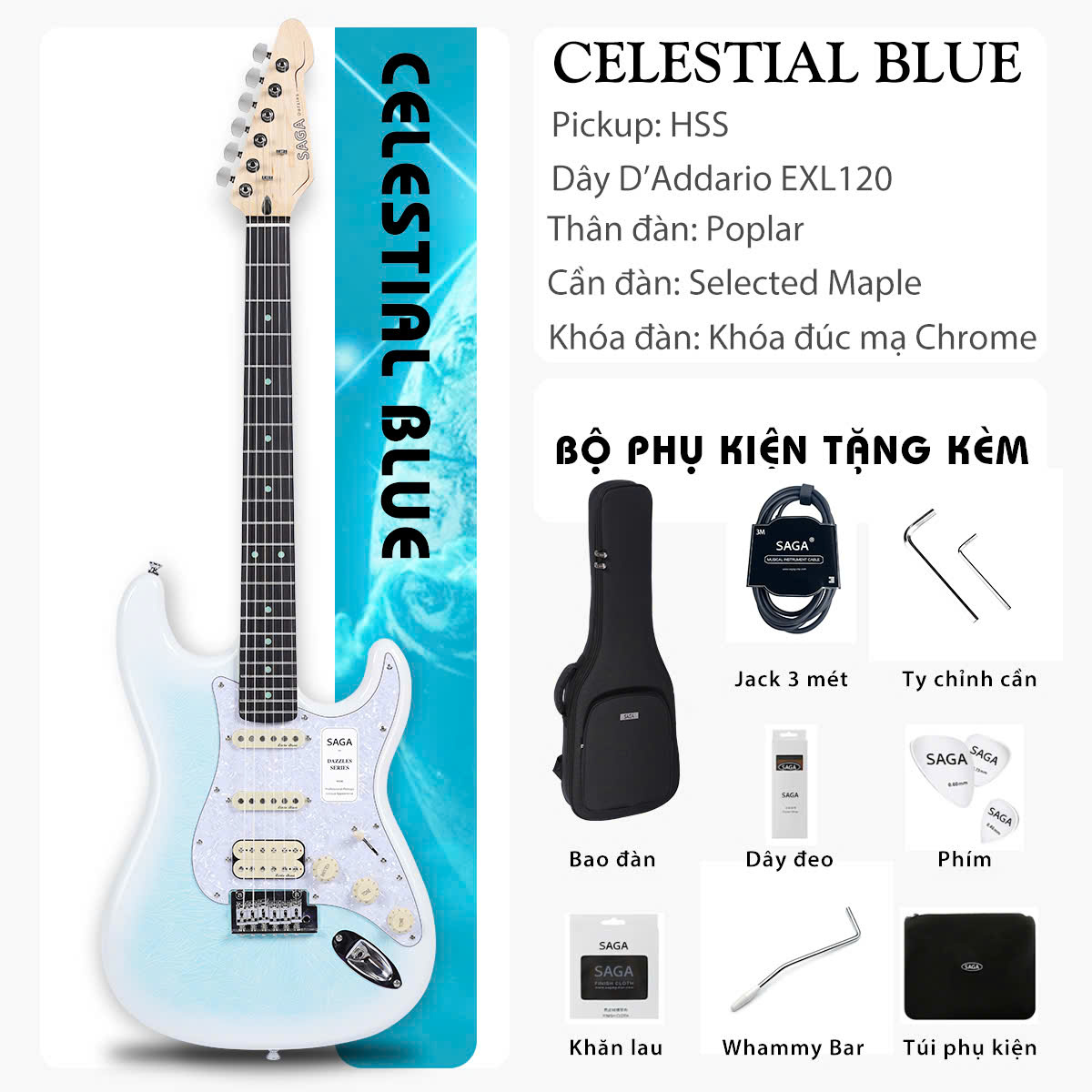 Guitar Điện SAGA Dazzles Celestial Blue