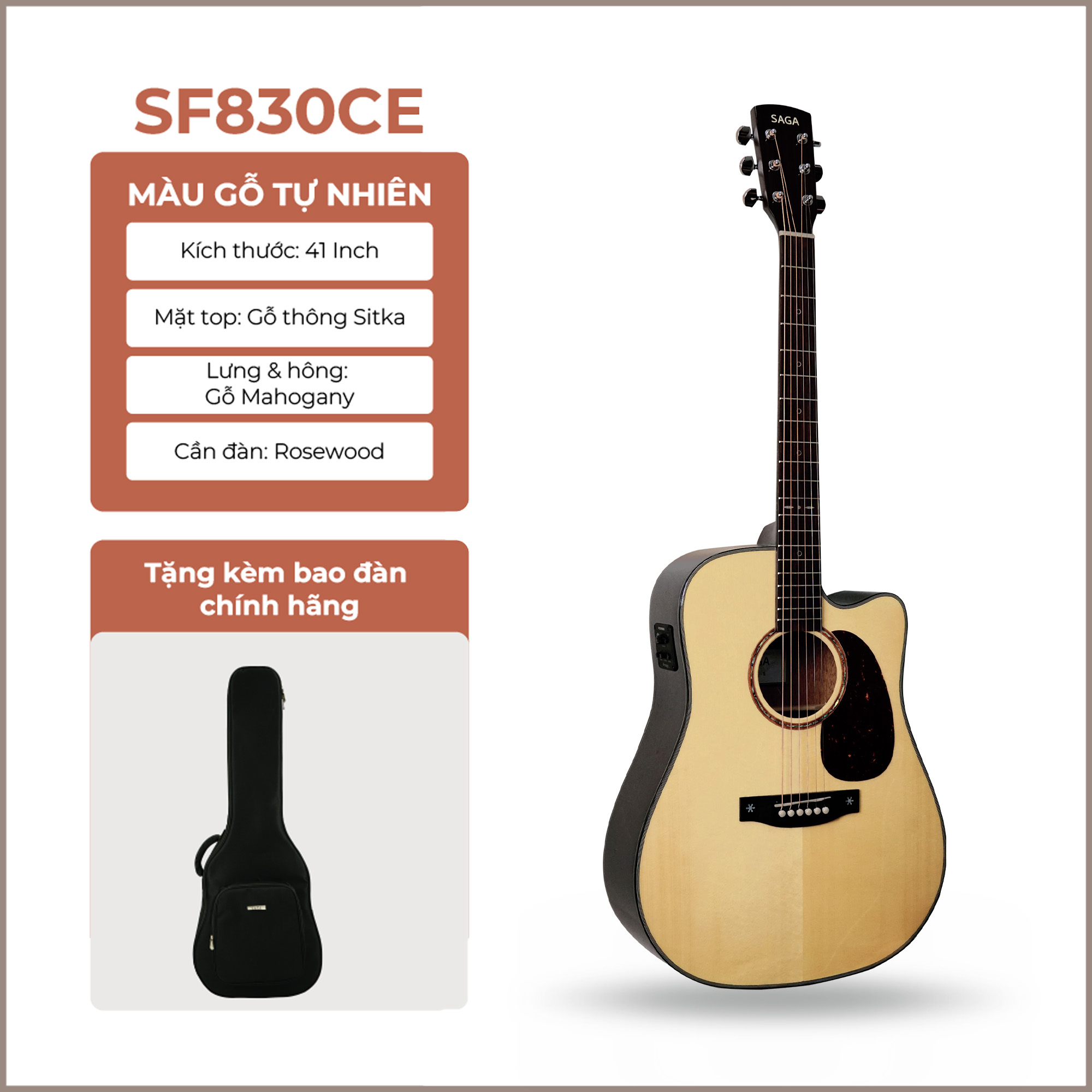 Đàn Guitar Acoustic SAGA SF830CE